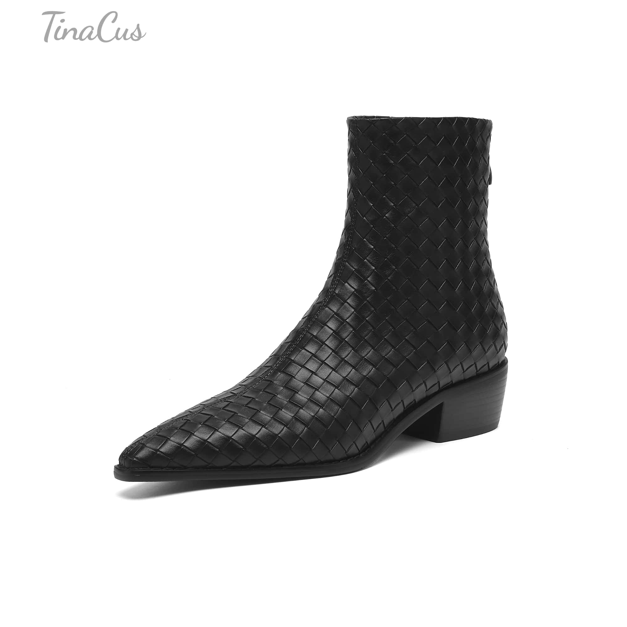 TinaCus Women's Genuine Leather Handmade Braid Back Zipper Pointed Toe